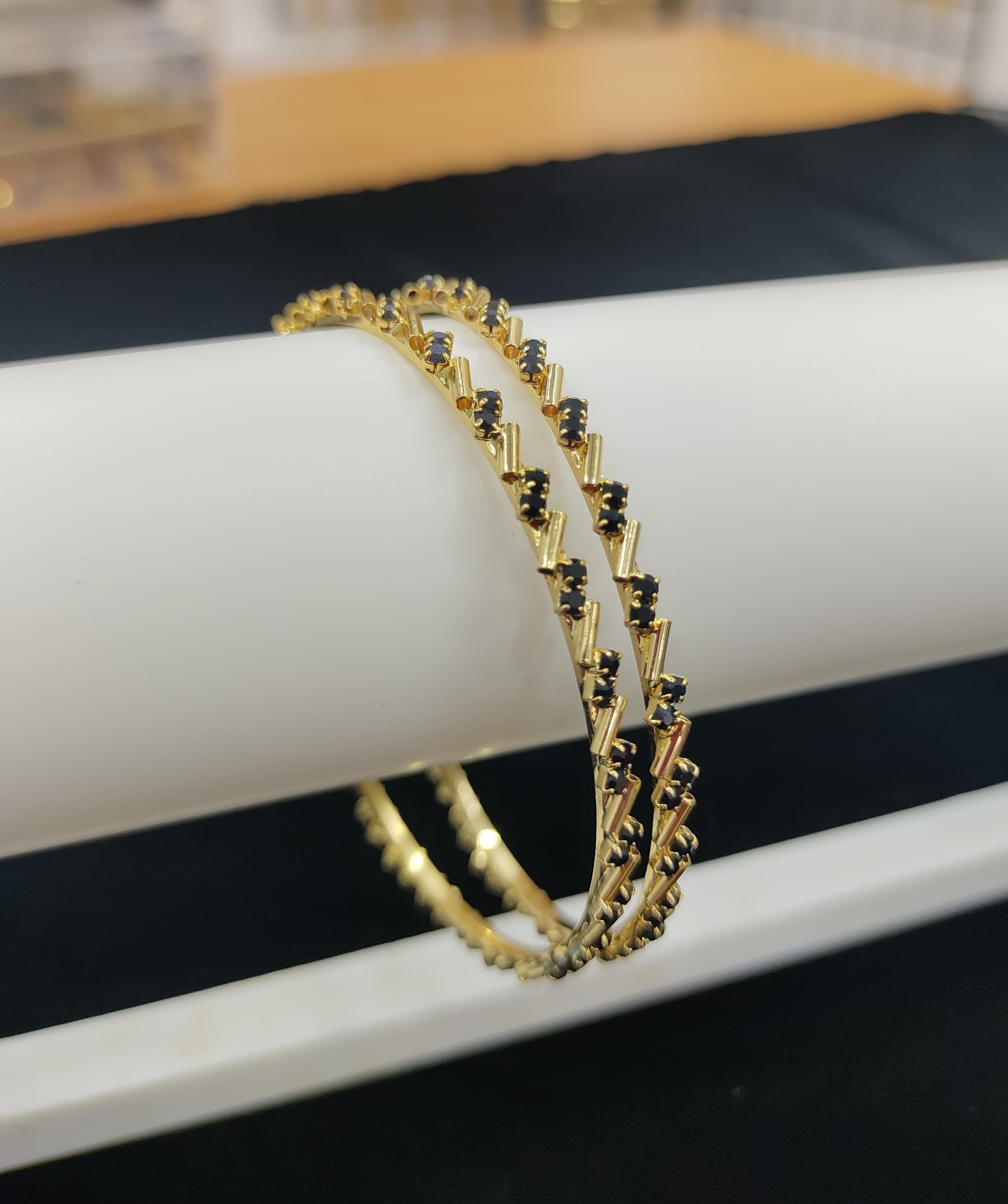 Gold plated Black Stone bangle – Shrayathi